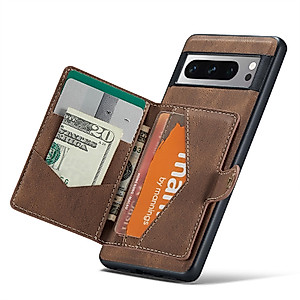 Hongxinyu Case for Google Pixel 8 Pro 2023, Detachable Magnetic Wallet Card Cash Slot Case Cover Support Wireless Charging Functional Kickstand (Google Pixel 8 Pro, Brown)