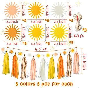 G1ngtar 53 Pcs Boho Sun Garland Tassel Banner Hippie Muted Sun First Trip Around The Sun Party Decoration Supplies Aesthetic Indoor Outdoor Artificial Felt Wall Decor for Birthday Baby Shower Wedding