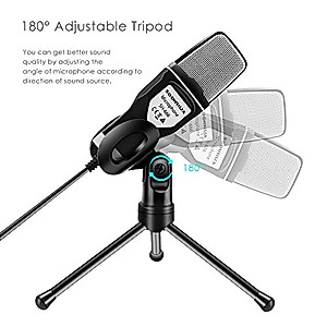 SOONHUA Condenser Microphone,Computer Microphone, 3.5MM Plug and Play Omnidirectional Mic with Desktop Stand for Gaming,YouTube Video,Recording Podcast,Studio,for PC,Laptop,Tablet,Phone