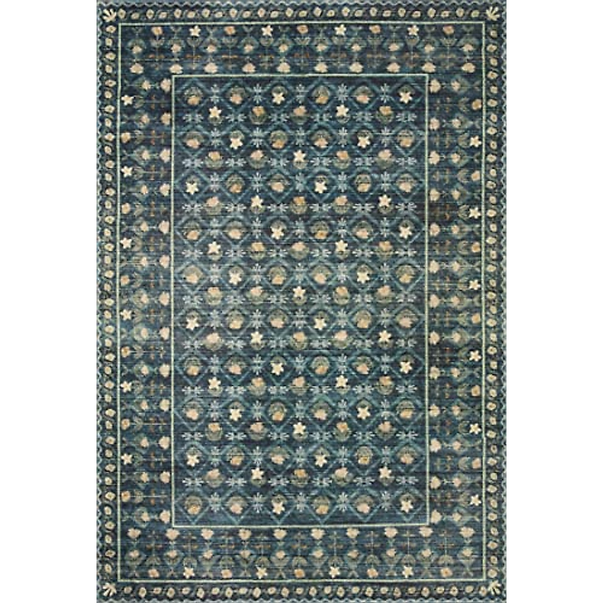 Loloi Rifle Paper Co. x Eden Collection EDE-03 Lattice Indigo 3'-6" x 5'-6" Accent Rug