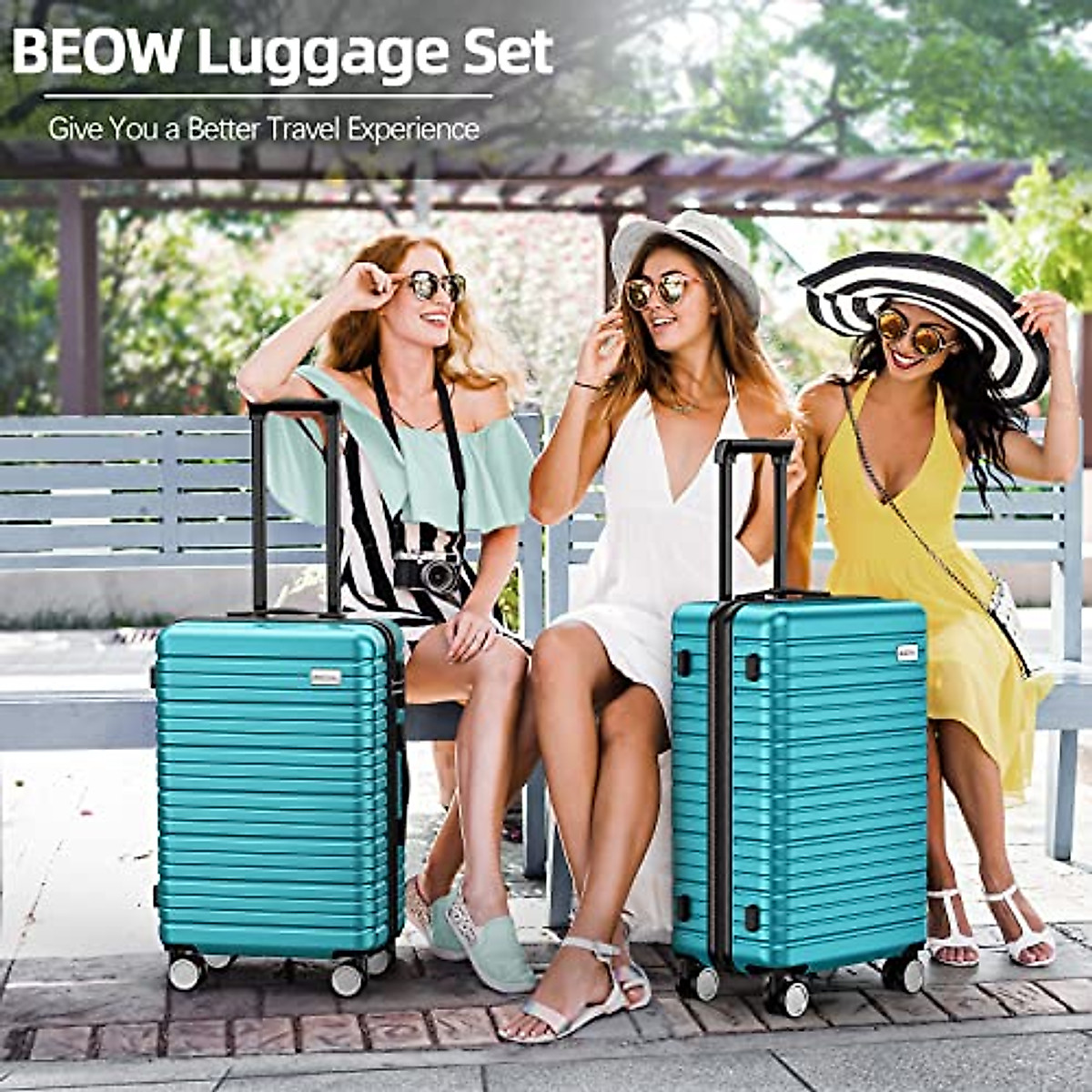 BEOW Luggage Sets 3 Piece Hardside Expandable Luggage Set Clearance Suitcase Sets with Wheels TSA Lock 20''/24''/28''(Teal Blue)