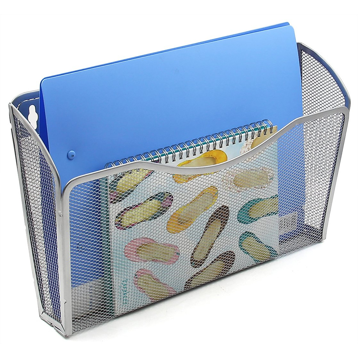 EasyPAG Wall Mount File Holder Mesh Single Pocket Hanging File Organizer Magzine Folder Basket Paper Rack for Office and Home,Silver