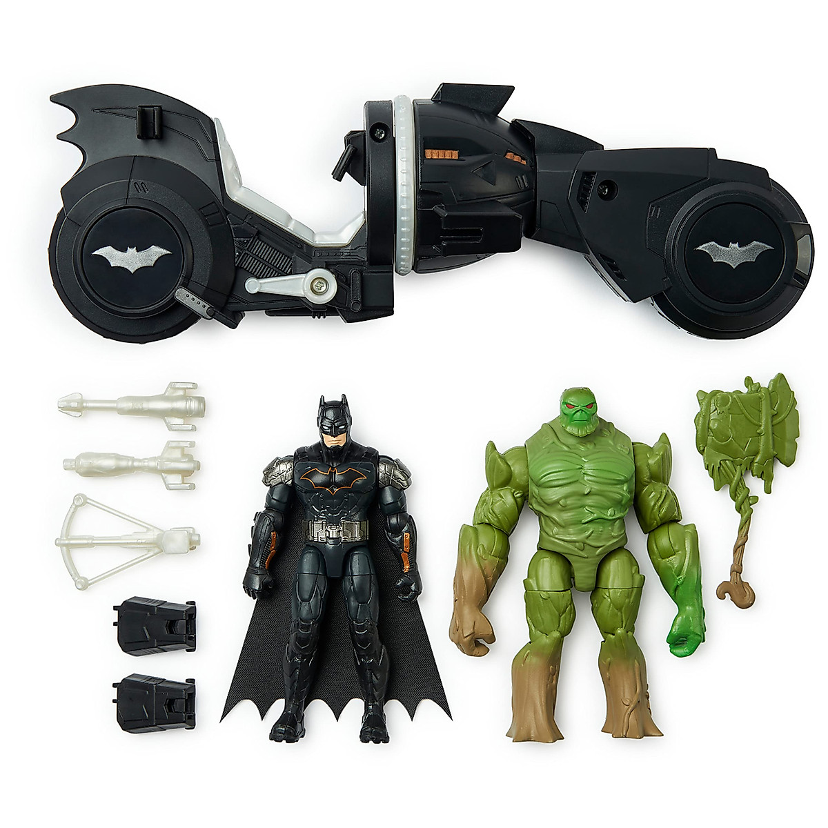 DC Comics, Batman and Swamp Thing Armory Attack Batcycle Set, Exclusive Armored Batman and Swamp Thing Action Figure with Accessories, Kids Toys for Boys and Girls Ages 4 and Up