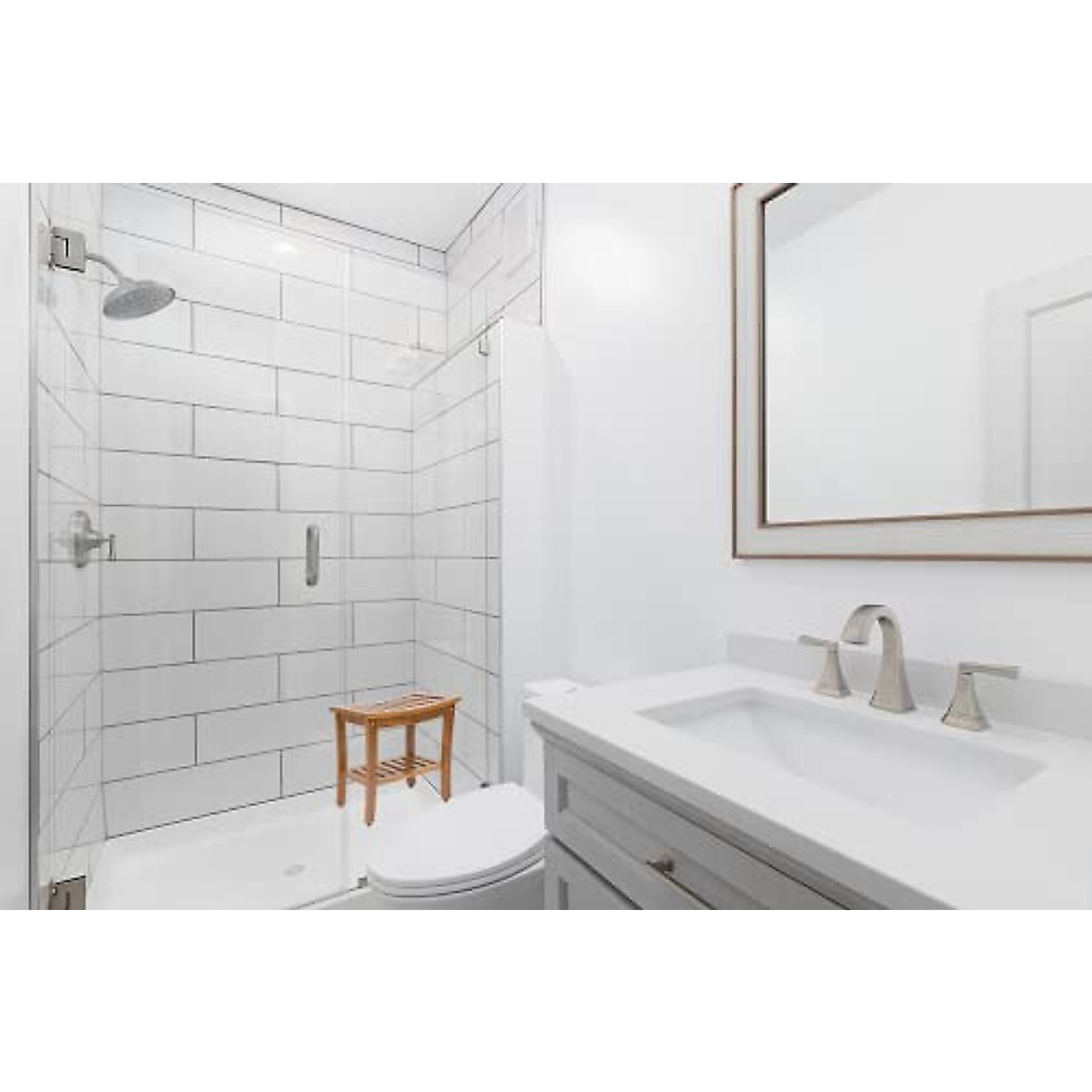 Teak Waterproof Bench - Indoor Outdoor Wood Bench with Shelf, Shower Bench for Elderly, Indoor and Outdoor, Patio, Garden, Spa