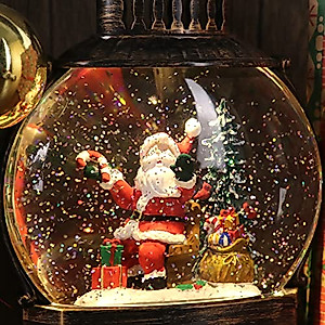 DRomance Christmas Singing Snow Globe Lantern Battery Operated USB Powered Lighted Water Glitters Music Snow Globe Holiday Decoration for Women Children(Santa, 6 x 3.2 x 11 Inches)