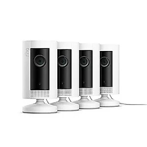 Introducing Ring Indoor Cam, Compact Plug-In HD security camera with two-way talk, White, Works with Alexa – 4-Pack