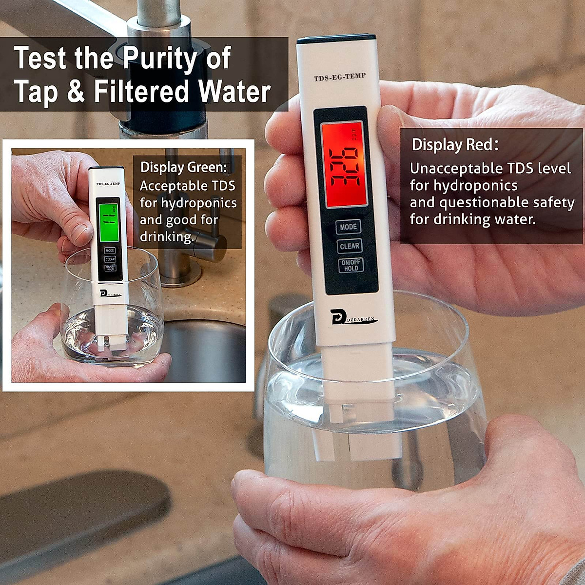 PH Meter, Digital 4 in 1 PH EC TDS Temp Meter for Water Hydroponics, Waterproof DWC PH and EC PPM Water Tester with Backlit for Nutrients Growing,Pool,Indoor Garden, Home Brewing, Aquarium, Hot Tub