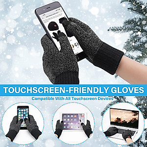 Mens & Womens Winter Knit Hat Beanie Long Neck Scarf Touchscreen Gloves Set Skull Cap with Fleece Lined Gifts for Men Women