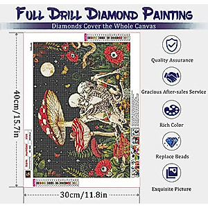 VeGuude Diamond Painting Kits for Adults, Mushroom 5D Diamond Art Kits, Full Drill DIY Crafts for Adults Home Wall Decor Diamond Dots Skeleton Moon [11.8x15.7inch]