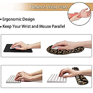 Ergonomic Mouse Pad Gel Wrist Support and Memory Foam Keyboard Wrist Rest Set, for Gaming Computer Office Laptop Easy Typing Wireless Mouse Mat, Gold Glitter Leopard Black Office Desk Pad