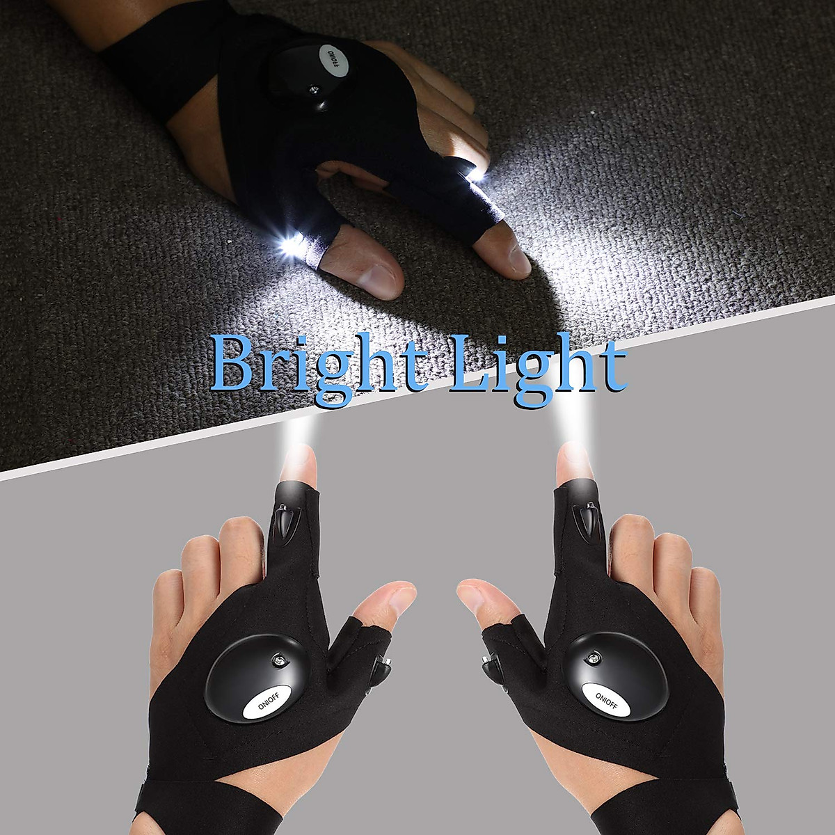 Frienda LED Flashlight Gloves Gifts for Men Light Fingerless Outdoor Fishing Gloves Tool Gadgets Gifts for Repairing Working in Places for Men Women Fishing Camping Christmas Birthday Gift (2)