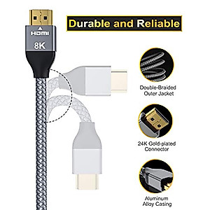 Basesailor 8K 60Hz HDMI Cable 6.6FT 2 Pack,48Gbps 7680P Ultra High Speed Cord for Apple TV,Roku,Samsung QLED,2.0 2.1,Sony Playstation,PS5,6FT,Xbox One Series X,eARC HDR HDCP 2.2 2.3,4K 120Hz 144Hz