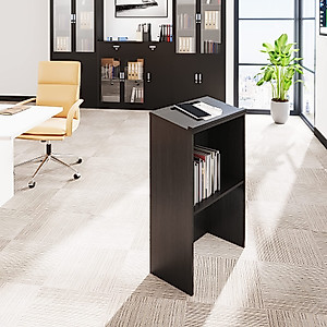 Podium Stand,Wooden Speaking Lectern,Lectern Podium for Classroom,Churches,Auditorium,Meeting Room,Reception Desk of Podium with Adjustable Shelf(Black)
