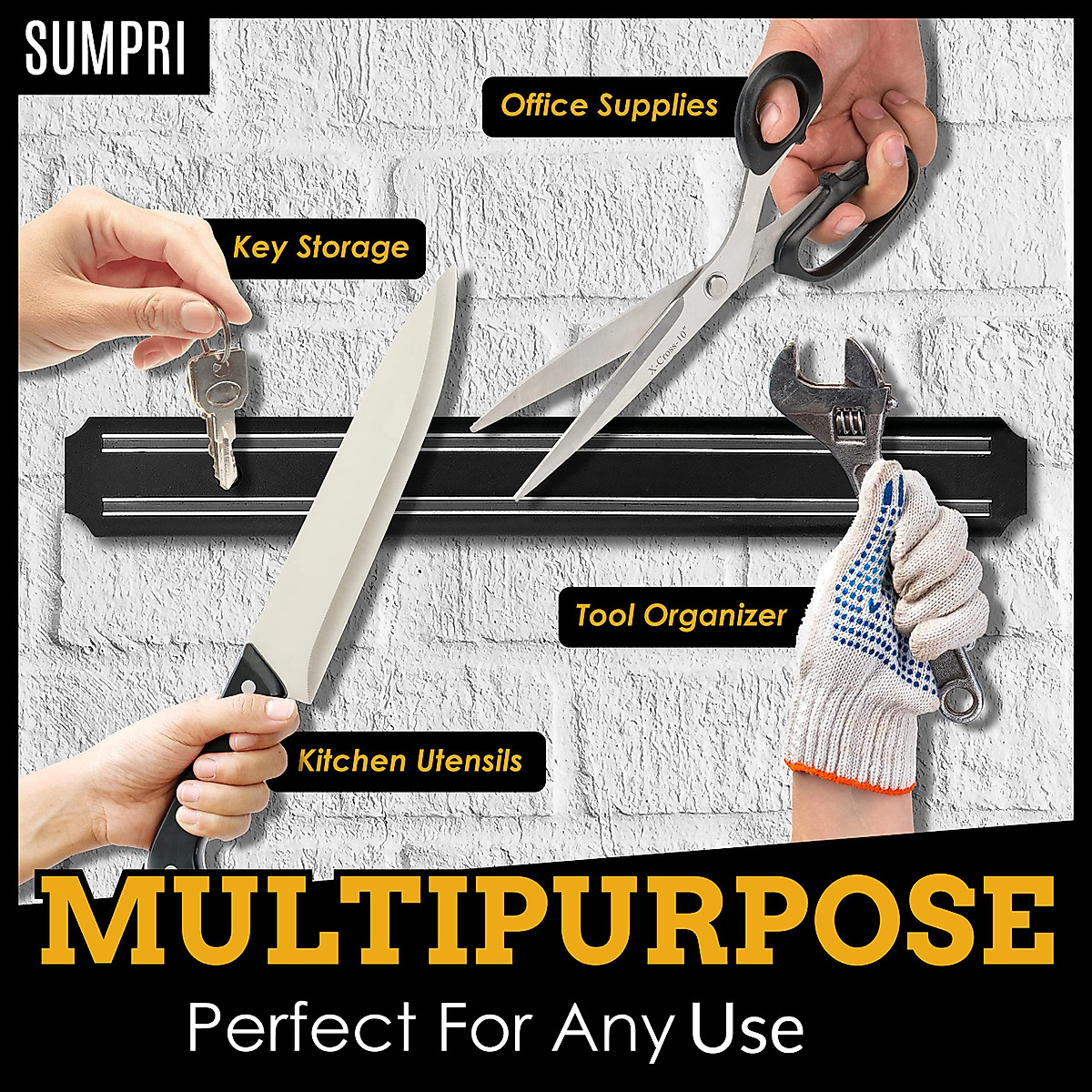 Magnetic Knife Holder (15 Inch X Set Of 6) Magnetic Knife Strip -Strong Powerful Knife Rack Storage Display Organizer-Securely Hang Your Knives On a Multipurpose Kitchen Bar-Safe, Easy Install -SUMPRI