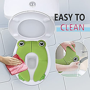 Folding Travel Potty Seat Portable Non Slip Silicone Pads Toilet Potty Training Seat Cover with Carry Bag for Babies Toddlers Kids (Frog)