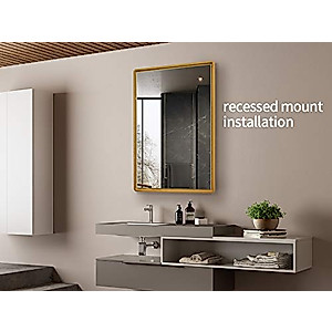 FOMAYKO Aluminum Bathroom Medicine Cabinet with Farmhouse Gold Framed 20(H) x16(W) Inches Recess or Surface Mount Mirror Cabinet for Bathroom Toilet Kitchen