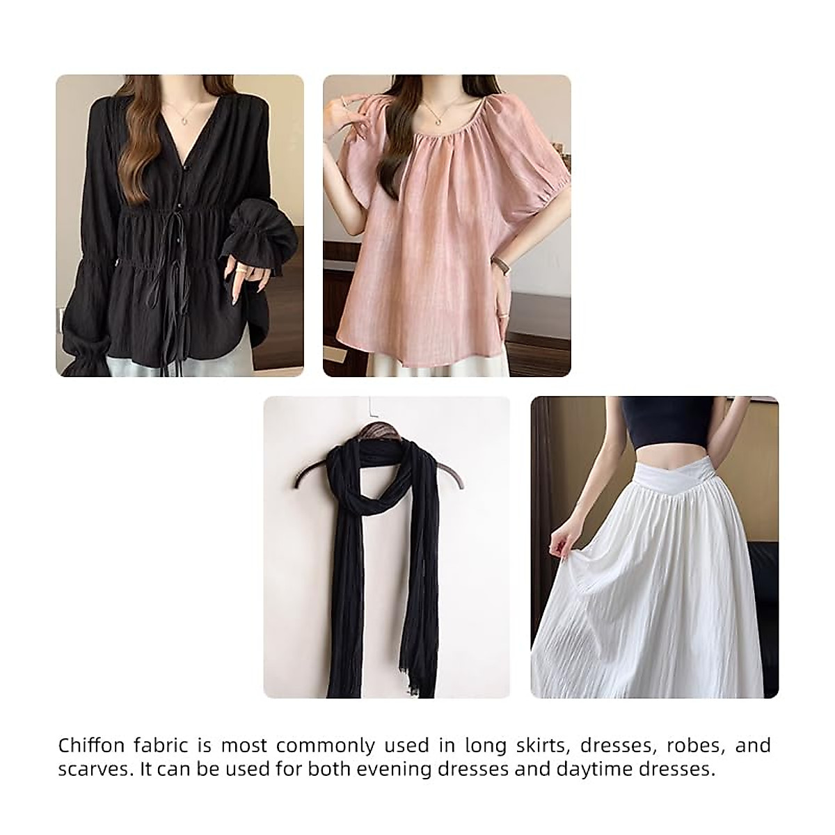 1 Yards Black Chiffon Fabric 74" Wide Tulle Fabric, Soft and Skin Friendly Thickened Drapery Fabric by The Yard, for Weddings, Costumes, Tablecloths, and Parties