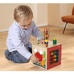 Hape Discovery Box | Activity Center Play Cube | 5-1 Learning Puzzle Toy for Toddlers | Five Sided Educational Maze