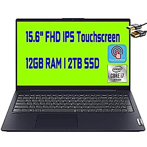 Lenovo IdeaPad 5 15 Business Laptop Intel Quad-Core i7-1065G7 15.6" FHD IPS Touchscreen Display 12GB DDR4 2TB SSD Fingerprint Backlit Keyboard Dolby USB-C Win 10 + HDMI Cable