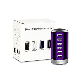 Universal USB Charger 6-Port Desktop USB Charging Station Hub with Smart Identification Technology Compatible with iPhone iPad Cell Phone Tablets(Purple)