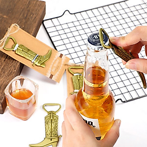 24 Pcs Cowboy Boot Bottle Openers Wedding Party Favors Metal Stainless Steel Bottle Openers with Exquisite Packaging for Wedding Birthday Anniversary, Gold