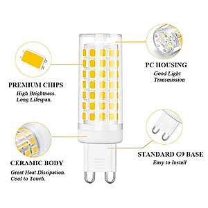 SumVibe G9 LED Bulb, 6W G9 LED Bulb Dimmable, G9 Halogen Bulb 60 Watt Equivalent, Daylight White 6000K G9 Bulb 550 Lumen,12-Pack