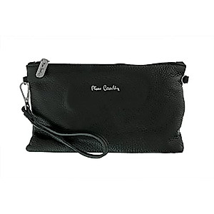 Pierre Cardin Black Leather Small Slouchy Fashion Pouch Clutch for womens