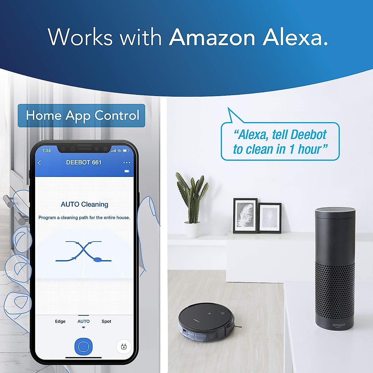 ECOVACS DEEBOT 661 Convertible Vacuuming or Mopping Robotic Vacuum Cleaner with Max Power Suction, Upto 110 Min Runtime, Hard Floors and Carpets, App Controls, Self-Charging, Quiet (Renewed)