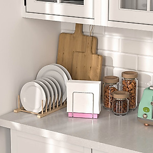 Napkin Holder for Table, Pink Kitchen Accessories Appliances for Table Farmhouse Cocktail Picnic Rustic Bamboo Iron Wood Holders for All Dining Room Decor Silvery & Pink