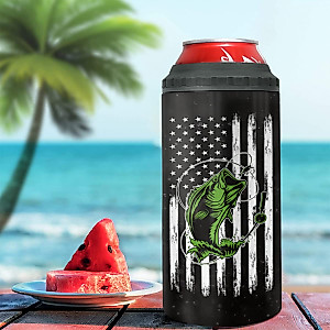 wowcugi Fishing American Flag Can Cooler Tumbler 4-in-1 Stainless Steel Gifts For Dad Brother Fathers Day