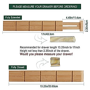 AMUR LEOPARD Bamboo Drawer Dividers Organizer Set of 4, with 6 Extra Mini Dividers, Adjustable Drawer Organizers,Expandable Drawer Organization for Kitchen, Dressers, Bathroom and Office (13.25-17 in)