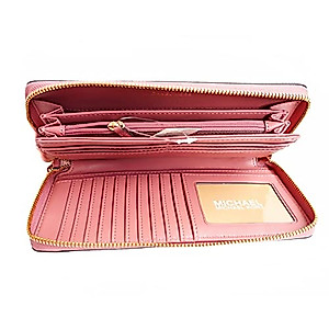 Michael Kors Jet Set Girls Large Zip Around Continental Wristlet Wallet MK Signature (Dark Powder Blush)