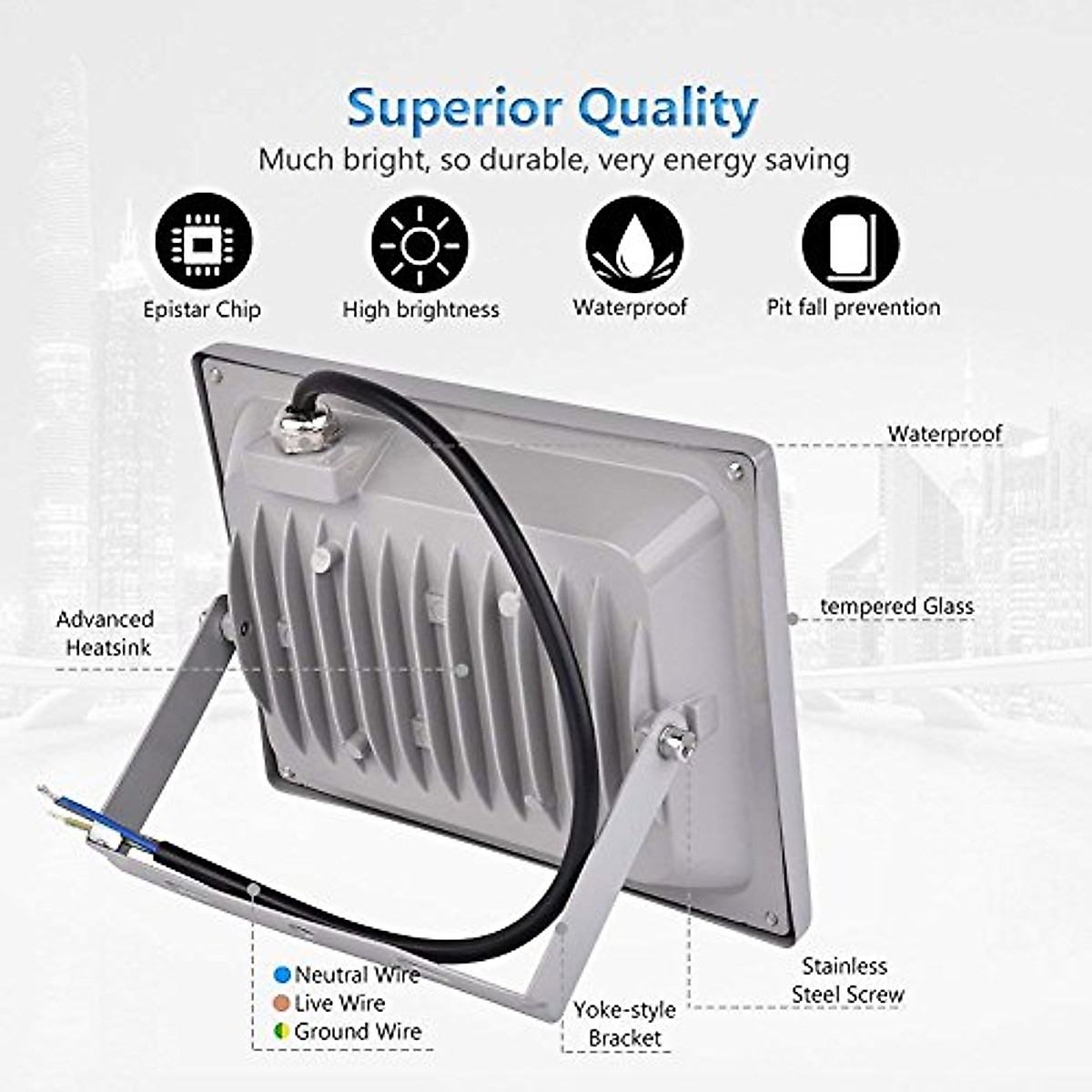 LED Flood Light,30W 3000lm 6000-6500K Cold White,IP65 Waterproof,Aluminium Strahler 110V Outdoor Super Bright Security Lights,Stadium Lights for Garden,Garage,Warehouse,Square (Cold White, 30W)
