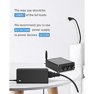 ALITOVE 36V Power Supply 4A 144W AC/DC Adapter 100~240V AC to DC 36 Volt 4 Amp Converter 36 vdc 4A 3.5A 3A 2A Transformer with 5.5mmx 2.5mm Plug for LED Lights Inkjet Printer Laser Engraver