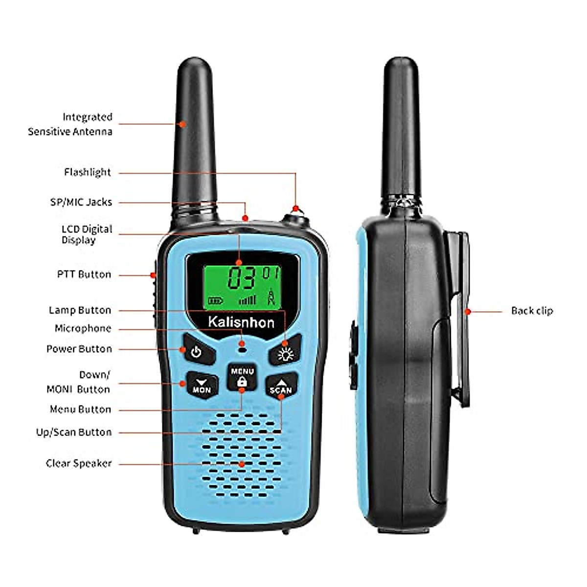 Walkie Talkies for Adults,Kalisnhon walkie talkies with 22 FRS Channels，walkie Talkie Long Range with Flashlight VOX LCD Display Two Way radios for Cycling Camping Hiking(2 Pack)