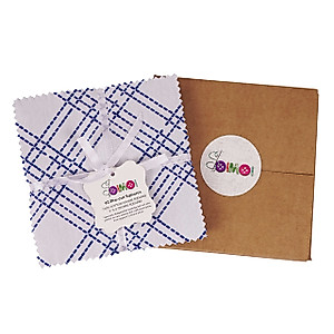 Soimoi Japanese Sashiko Print Precut 5-inch Cotton Fabric Quilting Squares Charm Pack DIY Patchwork Sewing Craft- White & Blue