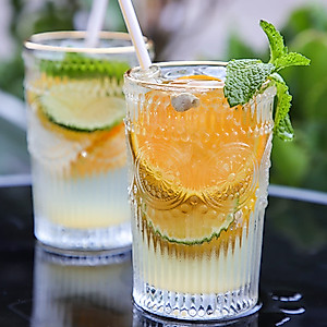 TOSSOW Vintage Sunflower Glass Cups, Glassware Drinking Set of 2, Coffee Wine Clear Mug(15.5 oz)