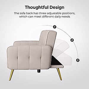 VASAGLE Sofa Bed, Convertible Couch with 2 Cup Holders and Removable Armrests, for Compact Living Space Apartment Dorm Office, 72 x 33.9 x 30.7 Inches, Beige