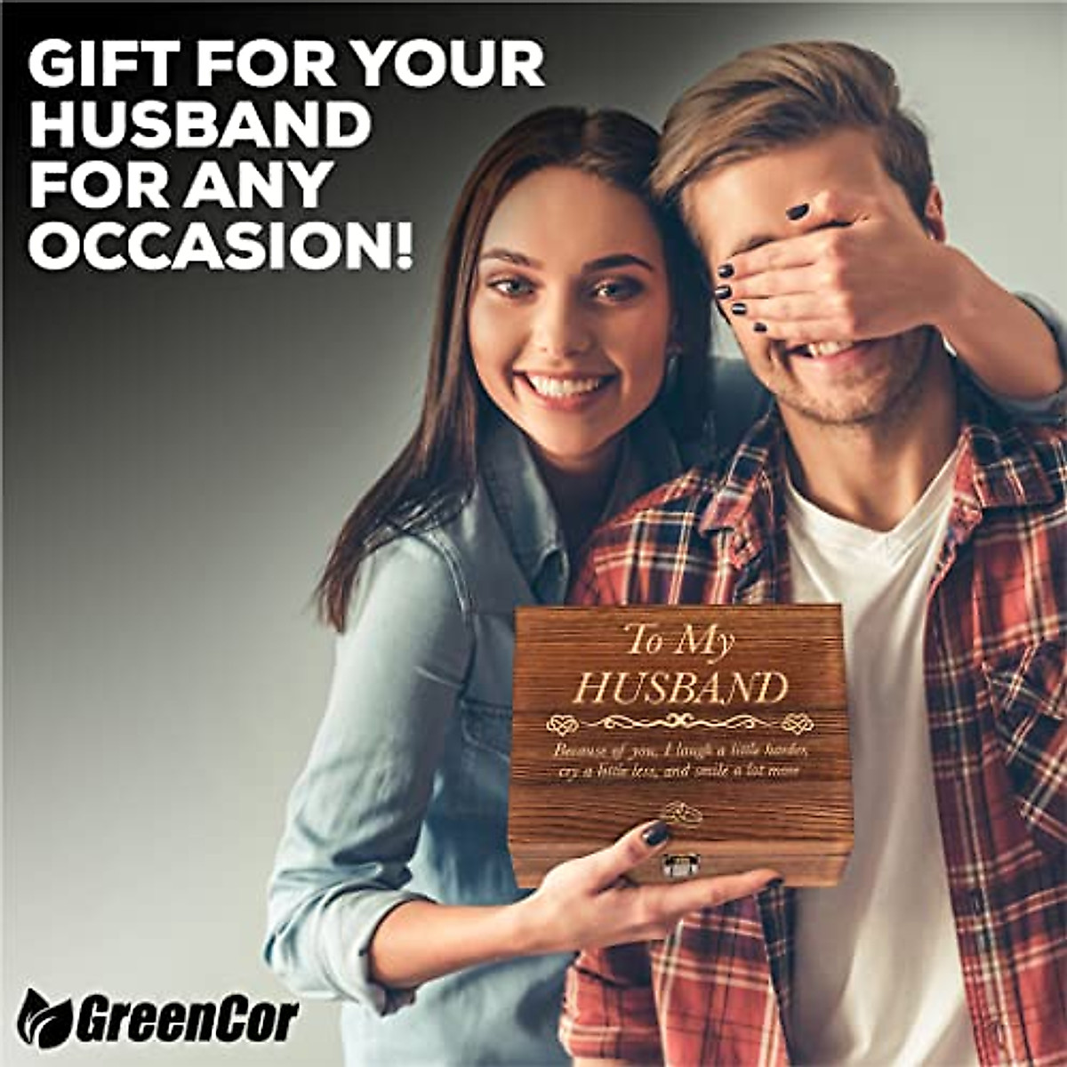 GreenCor Anniversary for Husband, Men, Him- Engraved 'To My Husband' Whisky Glass Gift Set for Birthday, Wedding Annniversary