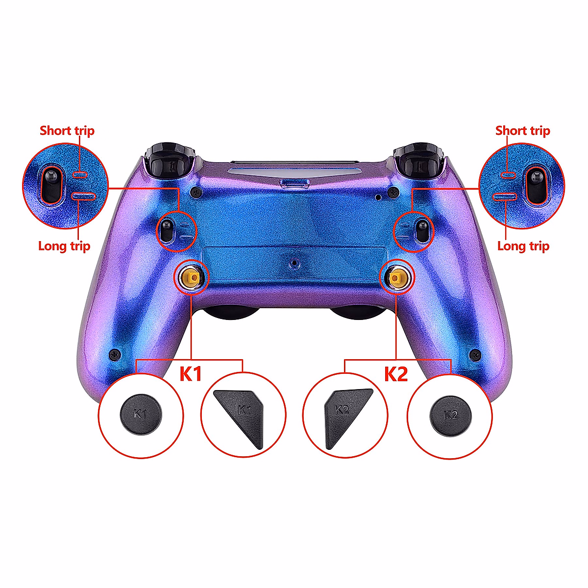 eXtremeRate Chameleon Dawn 2.0 FlashShot Trigger Stop Remap Kit for PS4 CUH-ZCT2 Controller, Upgrade Board & Redesigned Back Shell & Back Buttons & Trigger Lock for ps4 Controller JDM 040/050/055