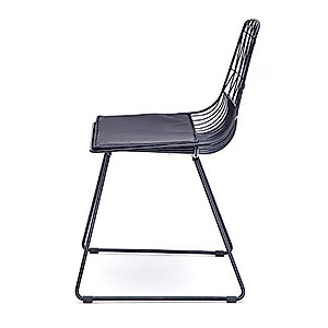 AC Pacific Metal Dining Chairs with Faux Leather Seat Pad, Modern Stackable Indoor Outdoor Stool for Kitchen, Patio, Bistro and Bar, Set of 2, Matte Black