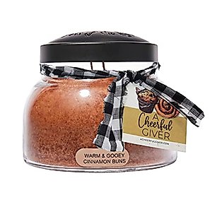 A Cheerful Giver - Warm & Gooey Cinnamon Buns Mama Scented Glass Jar Candle (22oz) with Lid & True to Life Fragrance Made in USA