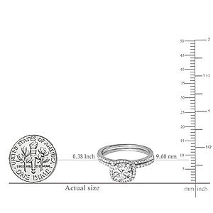 Dazzlingrock Collection Cushion Lab Created White Sapphire & Round Natural White Diamond Bridal Halo Engagement Ring Set, 10K White Gold, Size 7