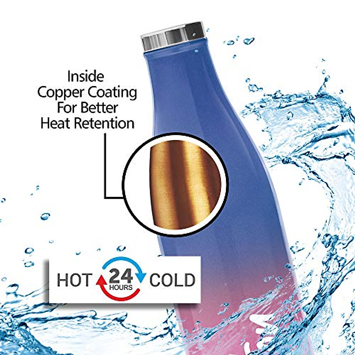 Milton Thermosteel Prudent 1100, Double Walled Vacuum Insulated Flask 1023 ml | 37 oz | 1 Ltr |24 Hours Hot and Cold Water Bottle, 304 Stainless Steel, BPA Free, Food Grade, Leak-Proof | Pink-Blue