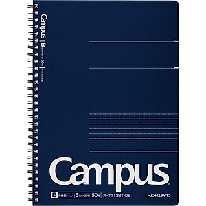KOKUYO Campus Twin Ring Notebook, Business Type, Dot B 6mm Ruled, Semi-B5, 50 Sheets, 37 Lines, Navy Cover, Japan Import (SU-T113BT-DB)