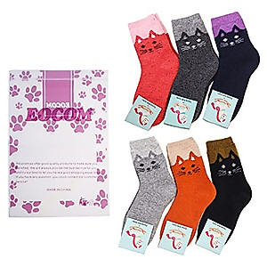 Eocom 6 Pairs Children's Winter Warm Wool Socks Kids Toddlers Boys Girls Thermal Thick Boot Cozy Crew Socks (8-12 Years, Cat)