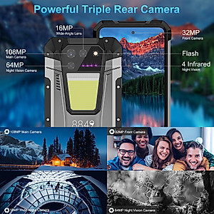 8849 Tank 2 Rugged Smartphone, 22GB+256GB Unlocked Rugged Phone with Projector, 6.79" 4G Waterproof Cell Phone with Camping Light, 15500mAh 64MP Night Vision Android 13 Phone Unlocked, OTG/NFC
