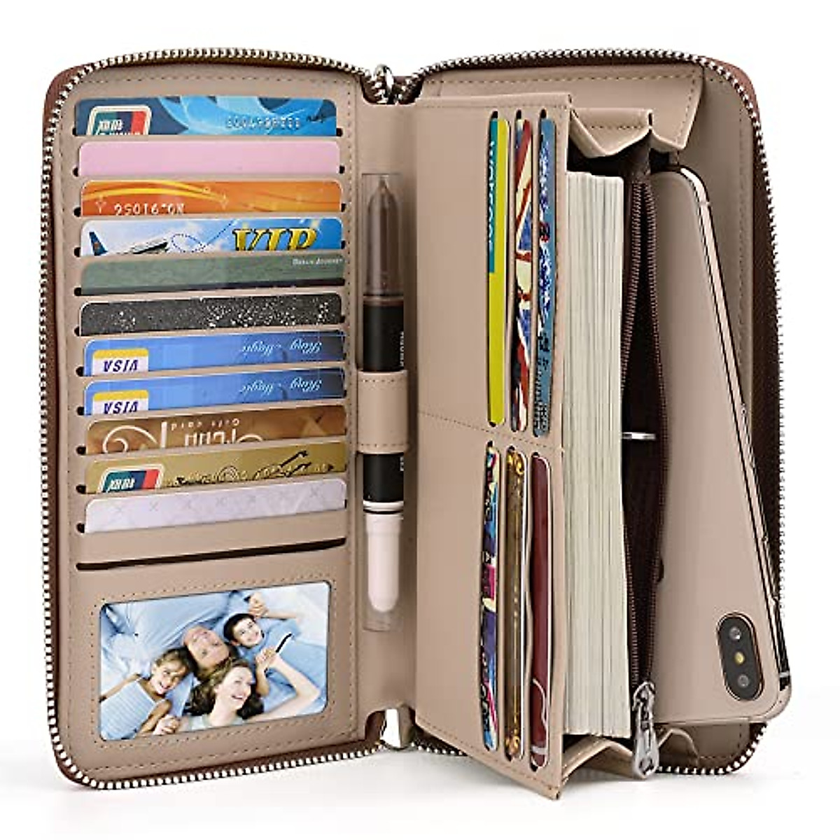 Uromee Wallet Women Vegan Leather Large Ladies Wristlet Purse Card Holder Organizer Clutch Zipper Pocket