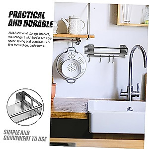 Homoyoyo Kitchen Rack Wall Mount Shelf Shelves for Storage Wall Mounted Kitchen Utensil Holder Wall Seasoning Holder Seasoning Stand Hanging Pan Rack Stainless Steel Spoon Silver