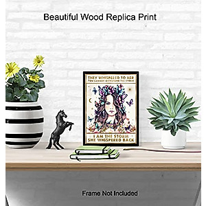 Women's empowerment Motivational poster - Positive Encouragement Gift for Teen Daughter - Inspiration Saying Wall Art - Boho Bedroom decoration - They Whispered to Her You Cannot Withstand The Storm
